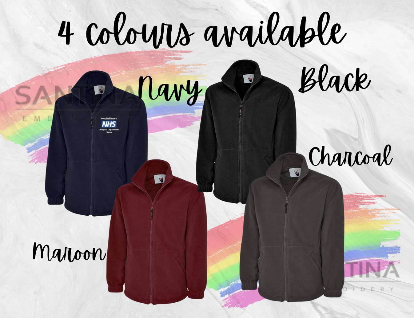 NHS custom UNISEX full zip FLEECE jacket, customised with your name ho ...
