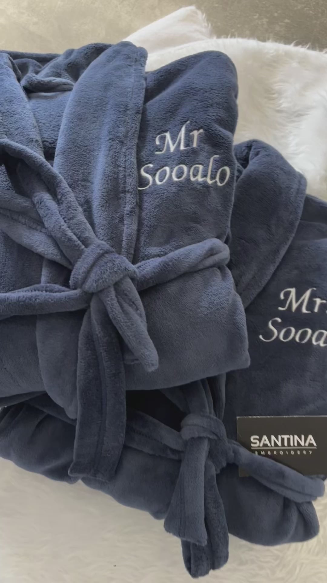 custom embroidered bath robes, initials or text. – Santina Embroidery